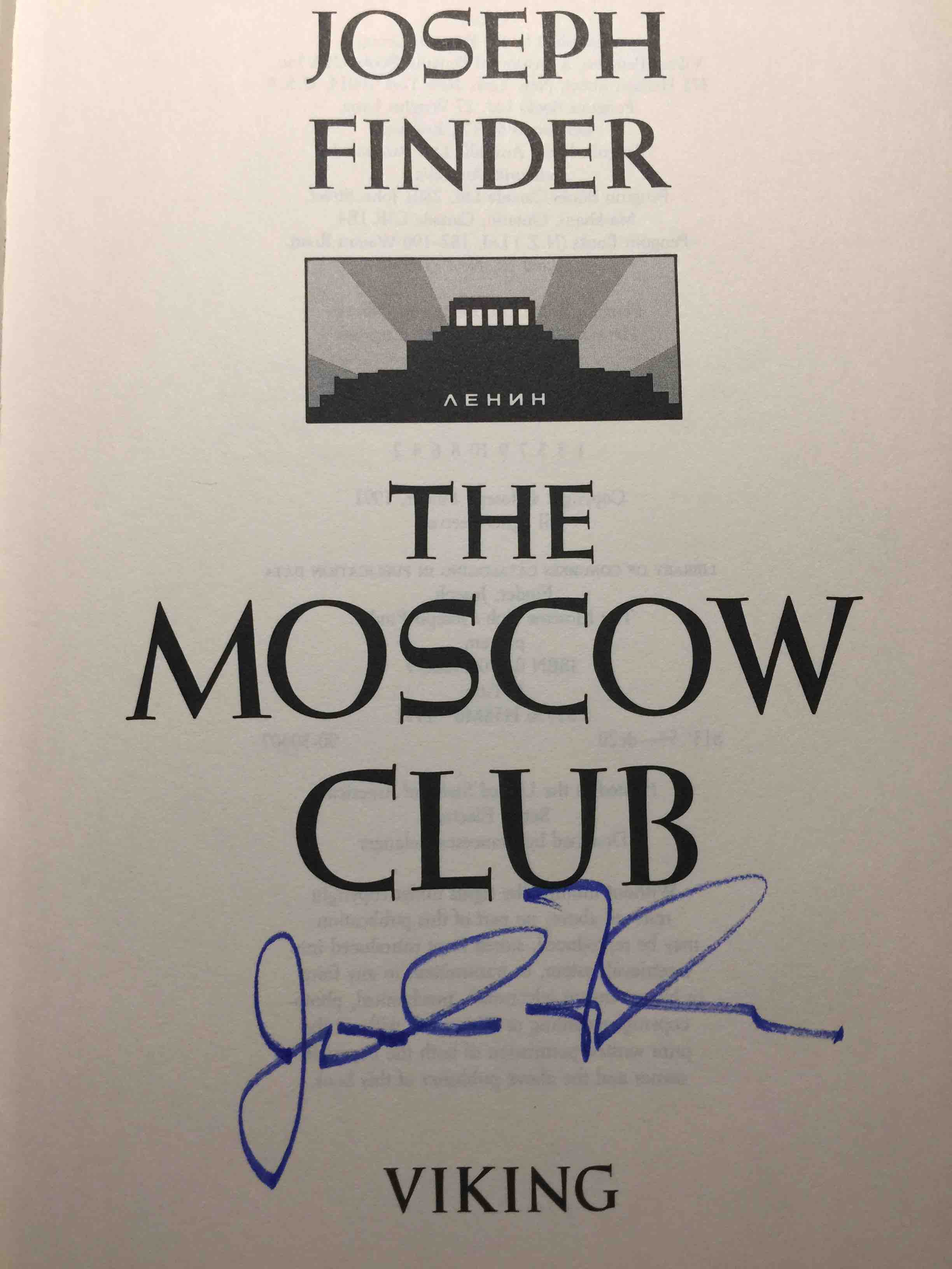 THE MOSCOW CLUB. by Finder, Joseph. | bookfever.com