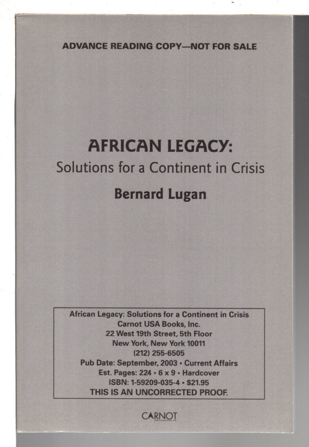 AFRICAN LEGACY: Solutions for a Community in Crisis. by Lugan ...