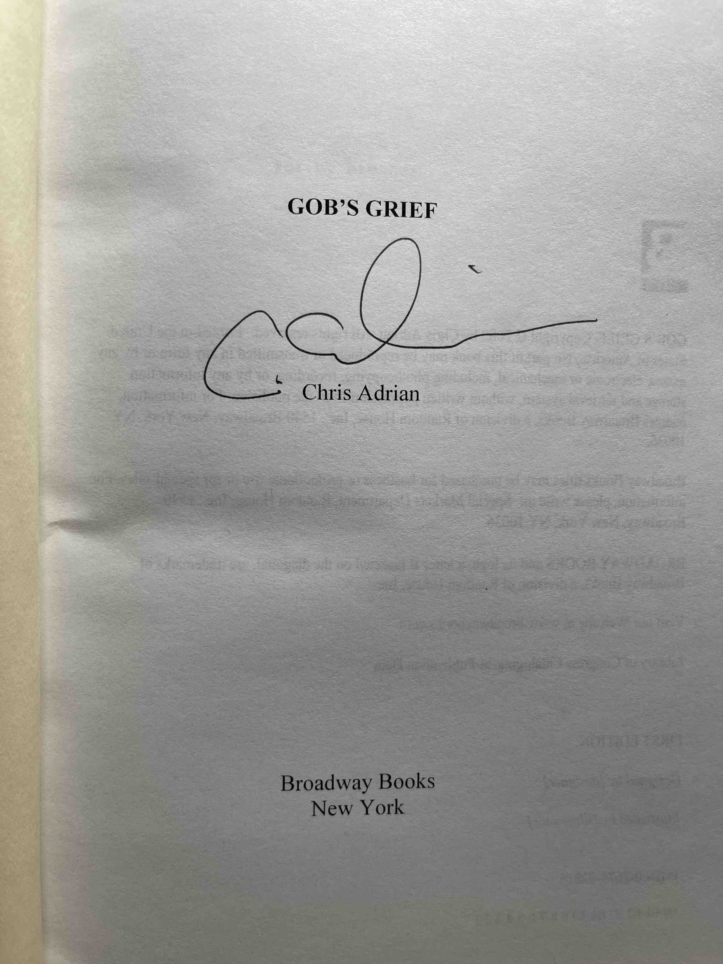 GOB’S GRIEF. by Adrian, Chris. | bookfever.com